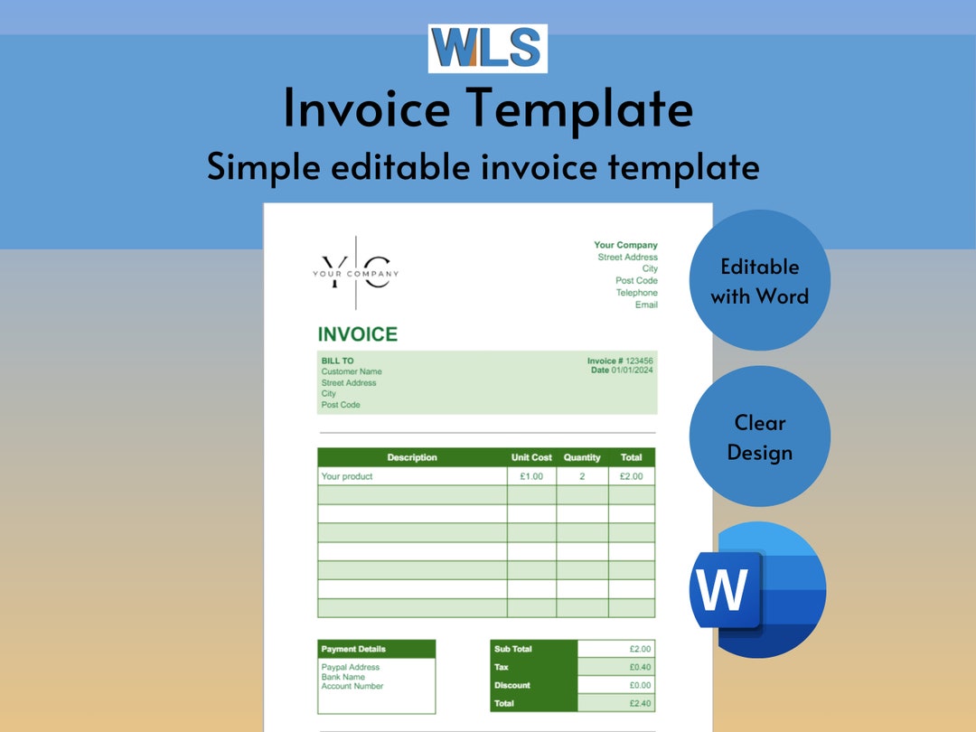 Invoice Template Form Green Printable and Editable in Microsoft Word ...