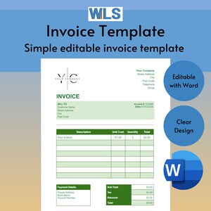 Invoice Template Form Green Printable and Editable in Microsoft Word ...