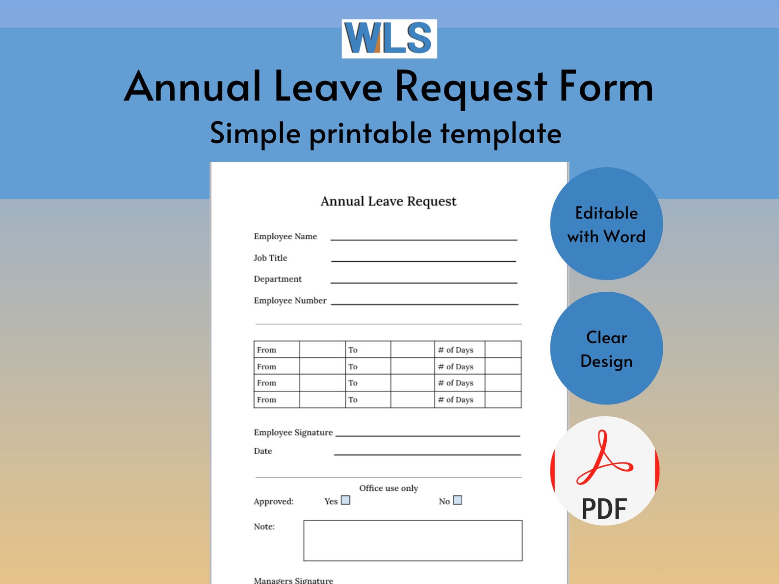 Annual Leave Form Template Holiday & Vacation Request Tool for Hr/admin ...