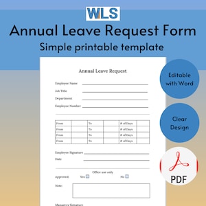 Annual Leave Form Template Holiday & Vacation Request Tool for Hr/admin ...
