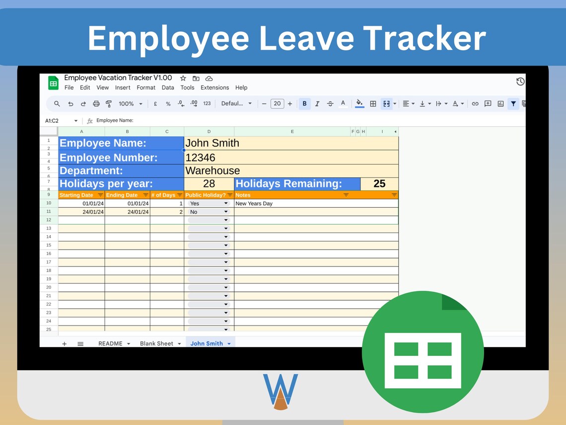 Employee Annual Leave and Vacation Tracker - Google Sheets Spreadsheet ...