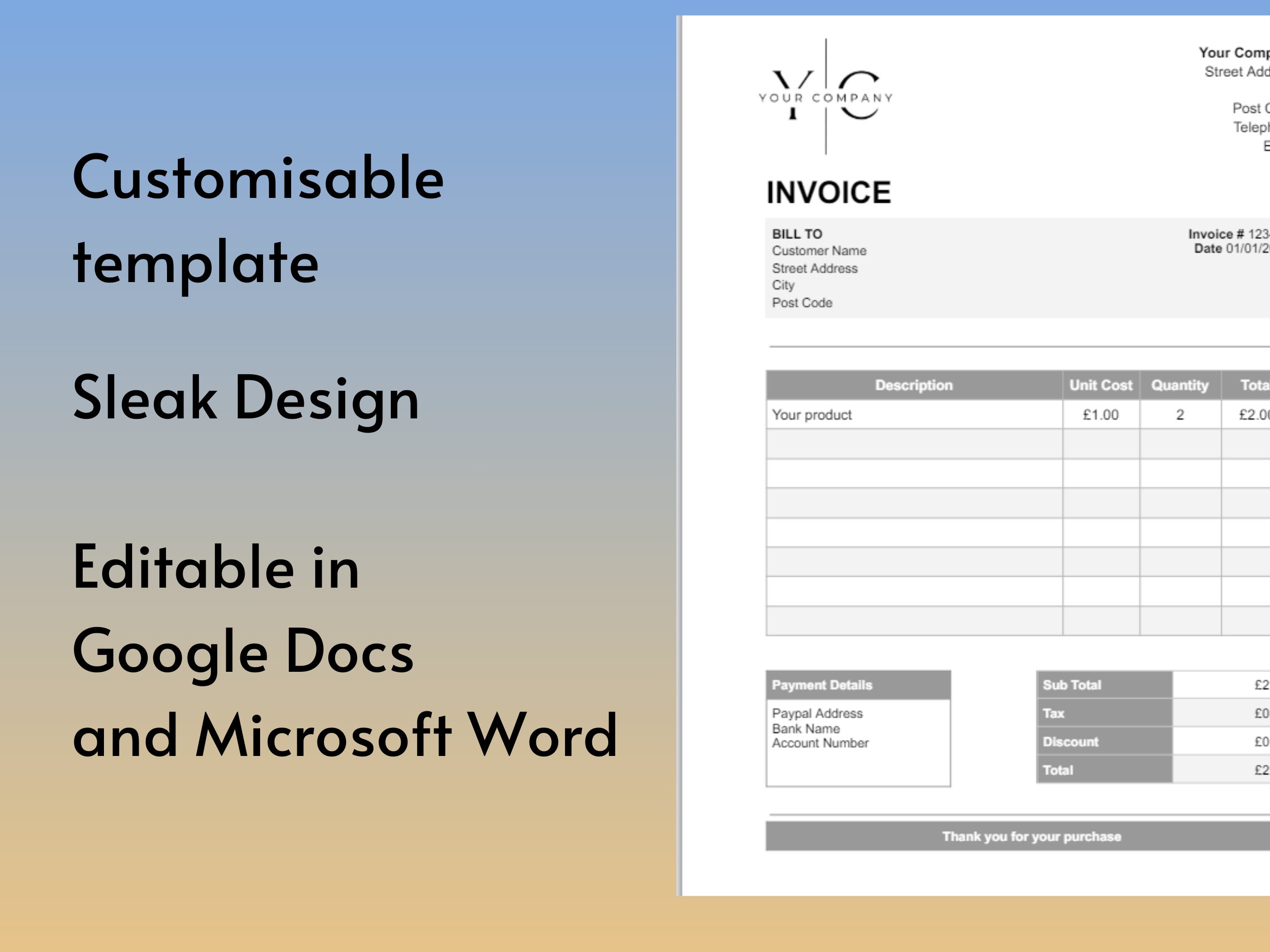 Professional Grey Invoice Template - Digital A4 Form for Google Docs ...