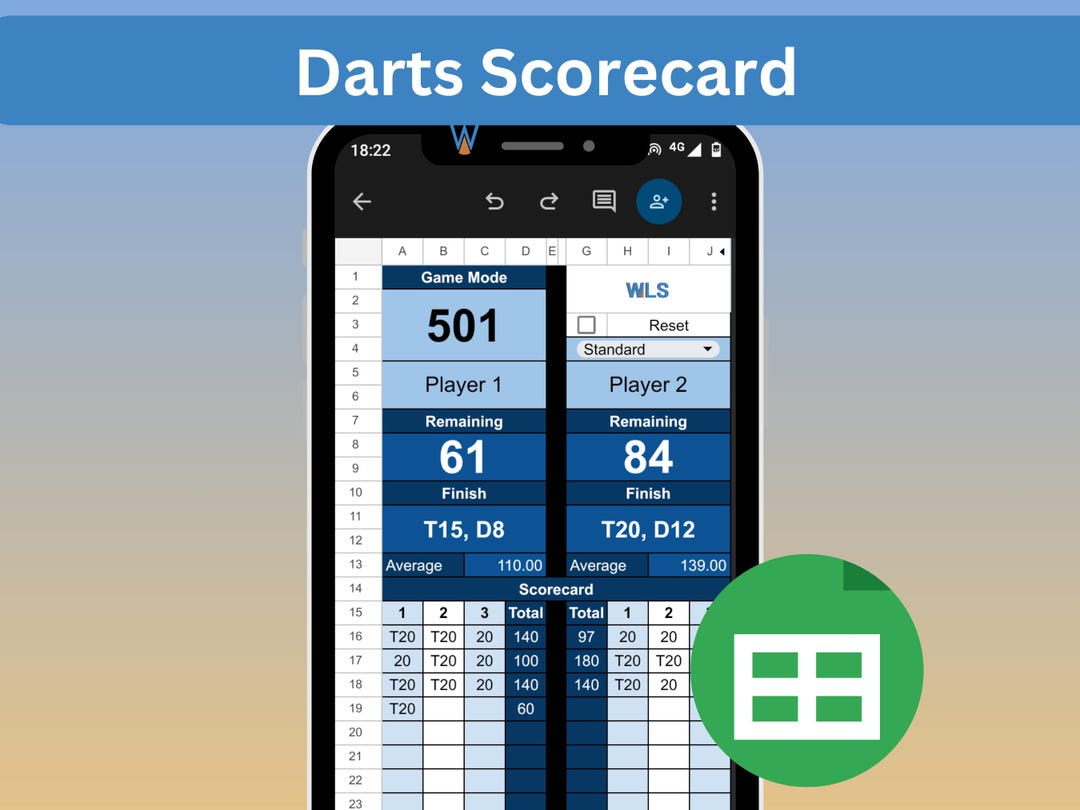 Darts Scorecard: Google Sheets Calculator (digital Download) - Etsy