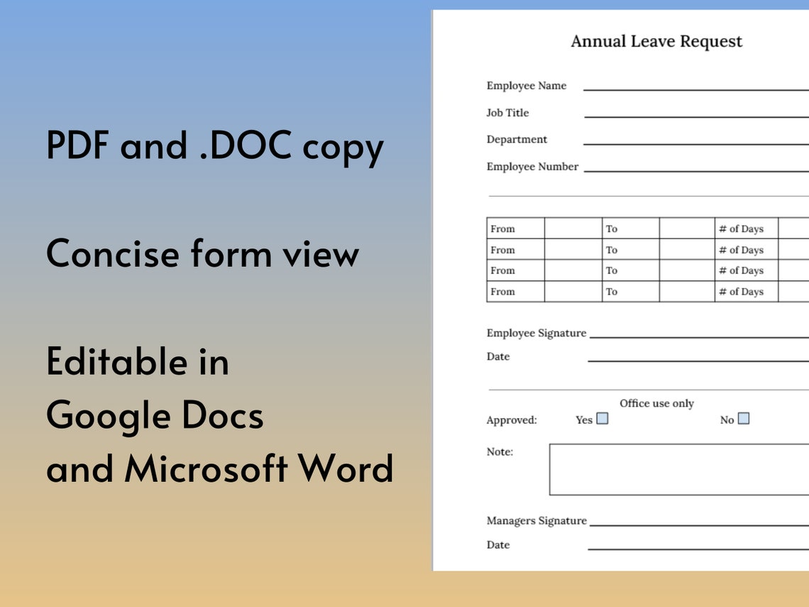 Annual Leave Form Template - Holiday & Vacation Request Tool for Hr ...