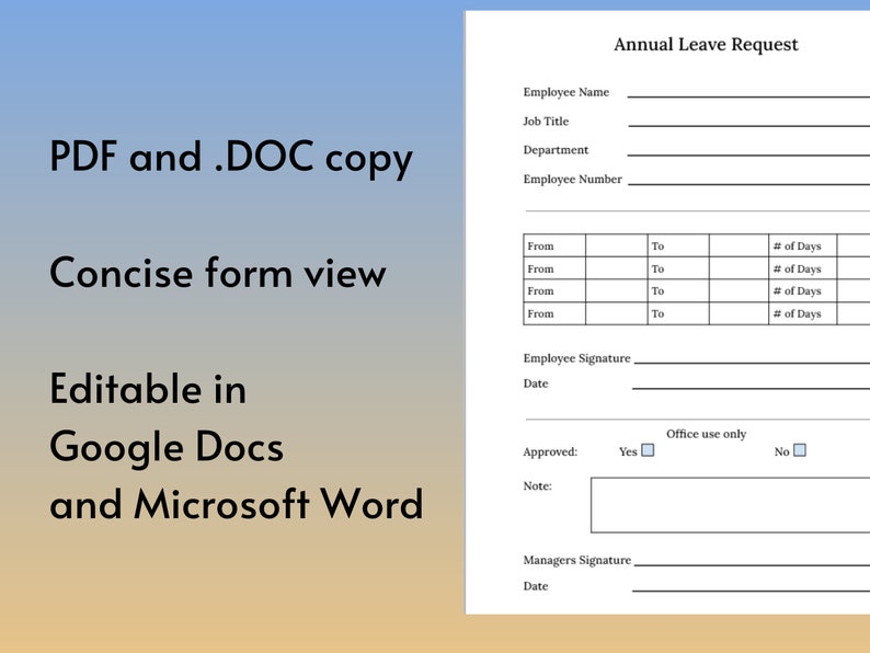 Annual Leave Form Template - Holiday & Vacation Request Tool for Hr ...