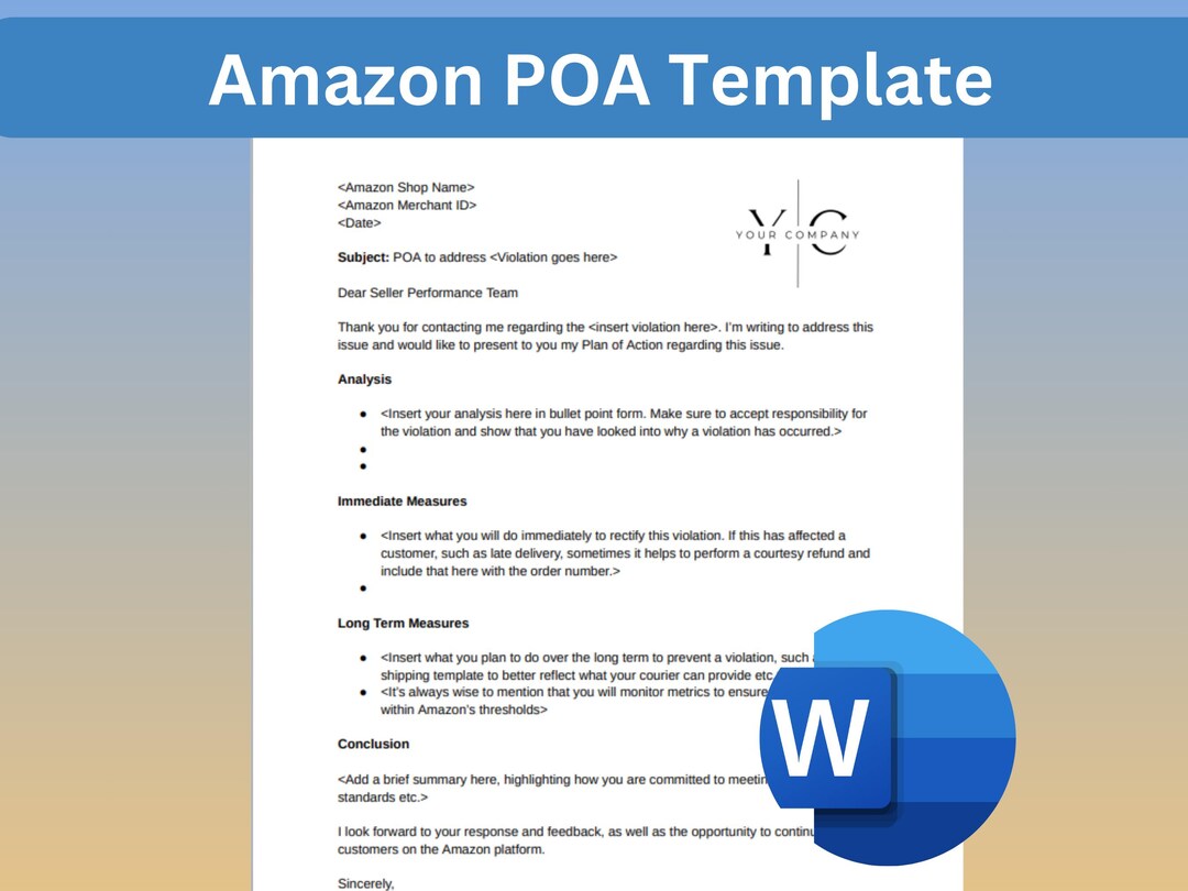Amazon Plan of Action Letter Template (POA) - Google Docs and Microsoft ...
