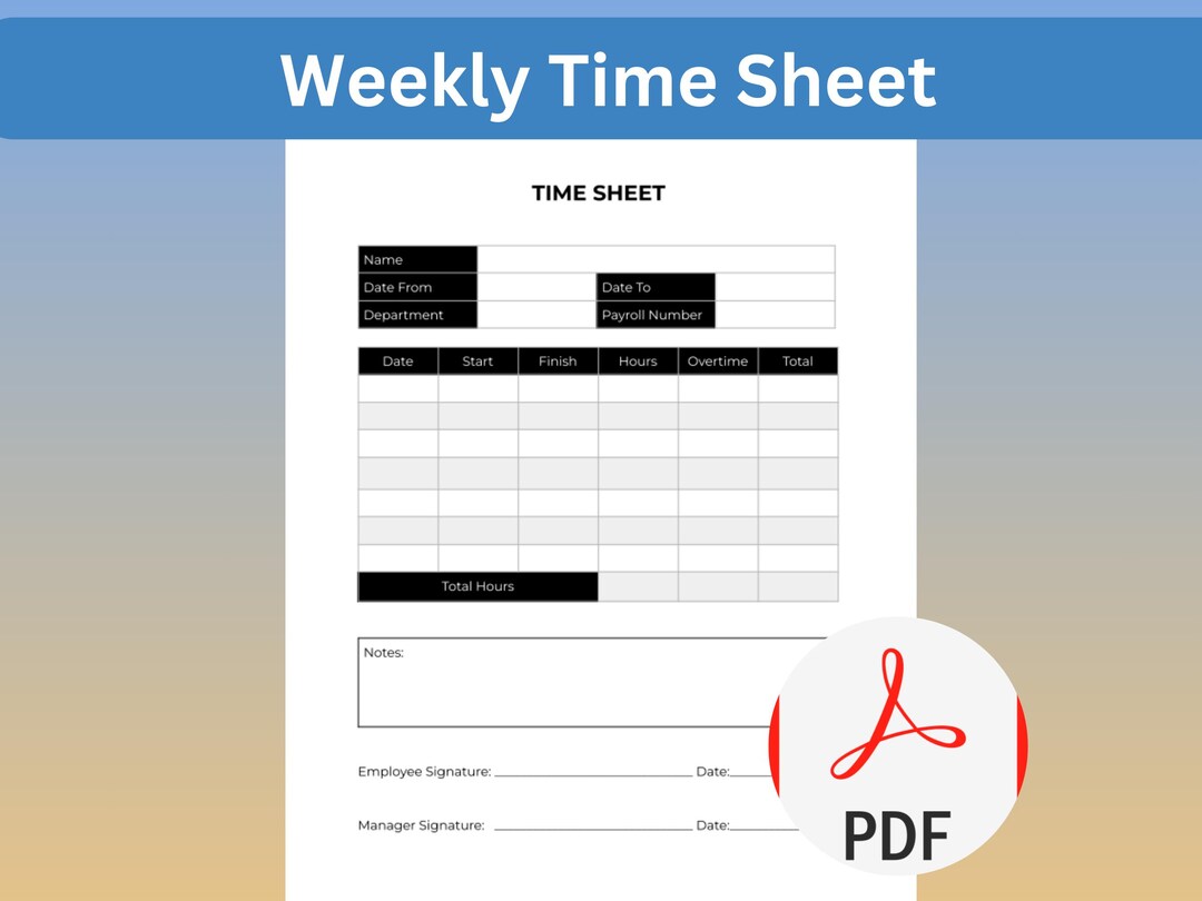 Weekly Time Sheet Template - Employee/contractor Hour Tracking Template ...