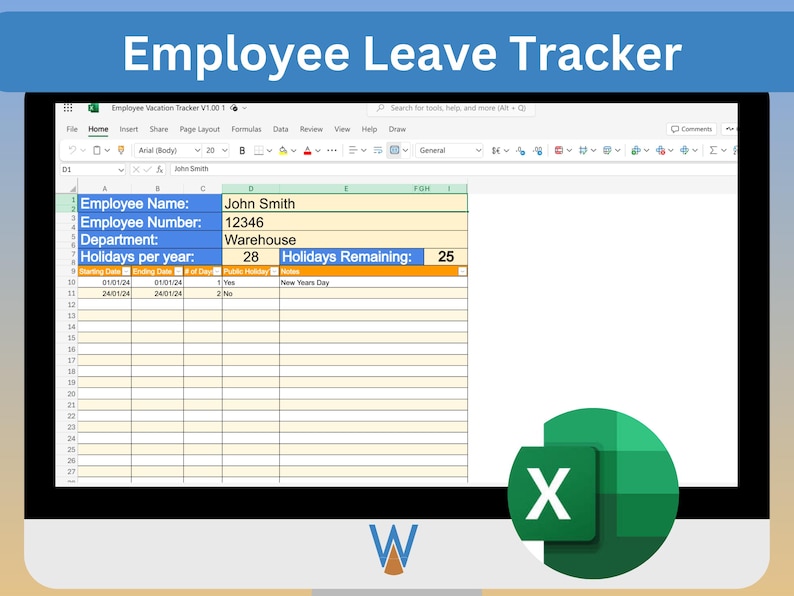 Employee Vacation Leave Tracker- Excel Spreadsheet - Ideal for Small ...