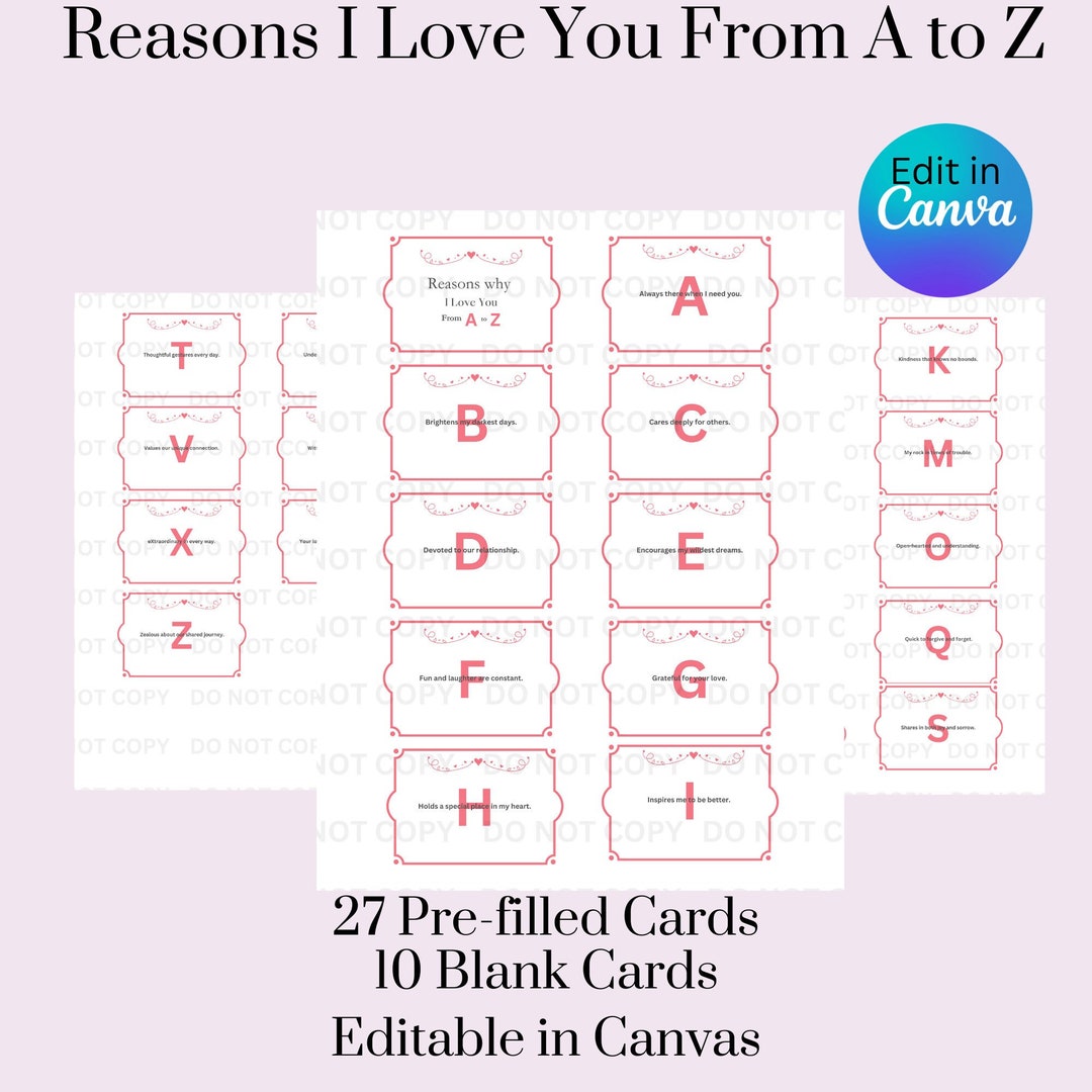 Customizable Reasons to Love A to Z | Romantic Valentines Day Card ...