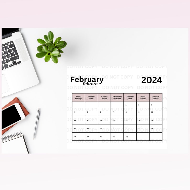 2024 Calendar Printable and PDF Bilingual Monthly Planner Desk Calendar ...