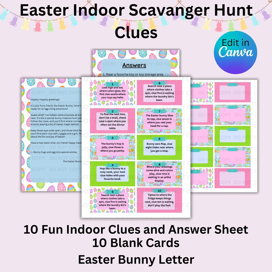 Scavenger Hunt Clues Indoor Printable Game for Kids Egg Hunt Activities ...