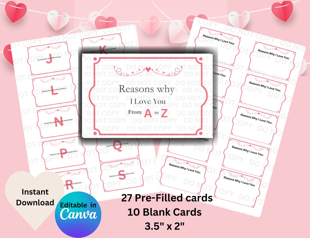 Customizable Reasons to Love A to Z Romantic Valentines Day Card ...