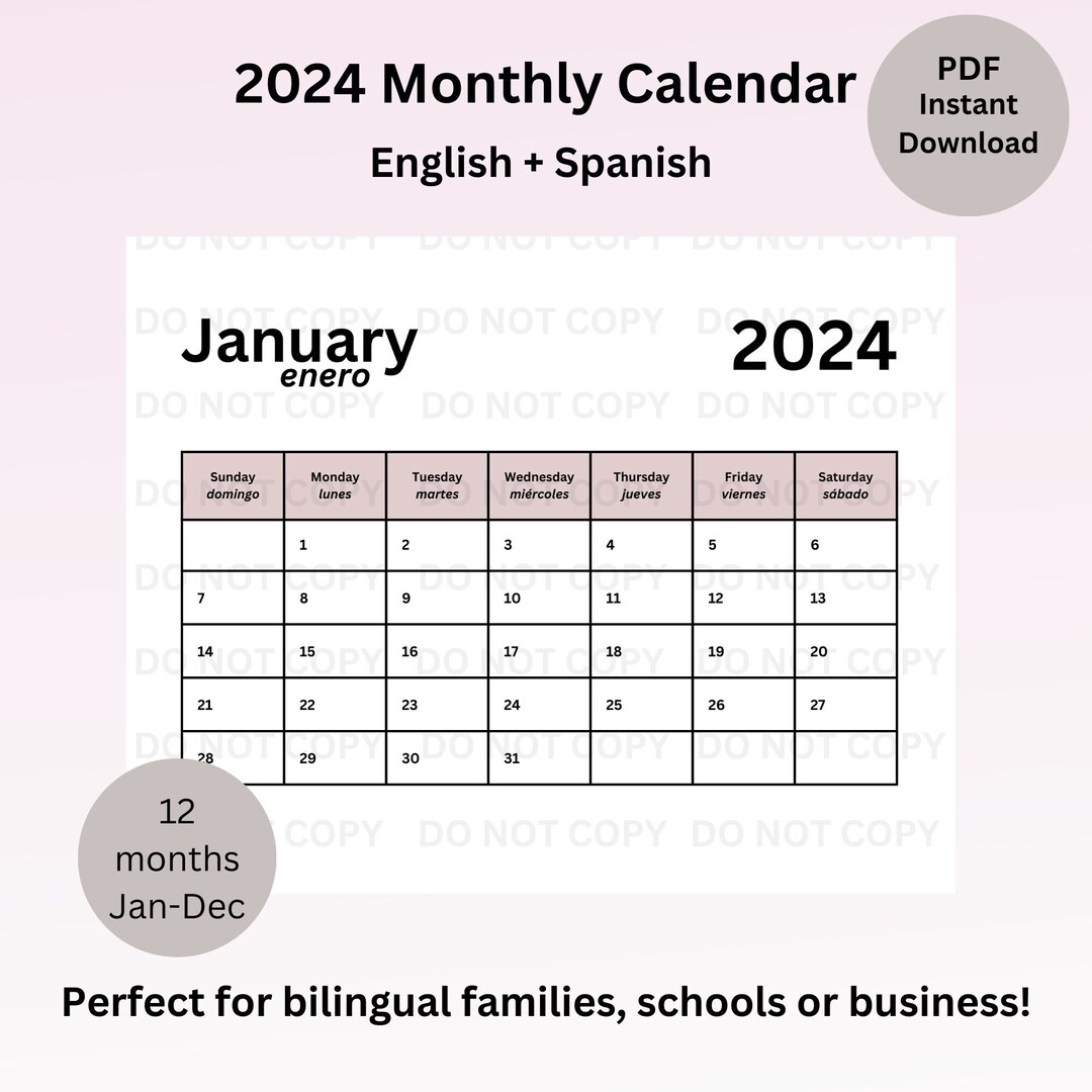 2024 Calendar Printable and PDF Bilingual Monthly Planner Desk Calendar ...