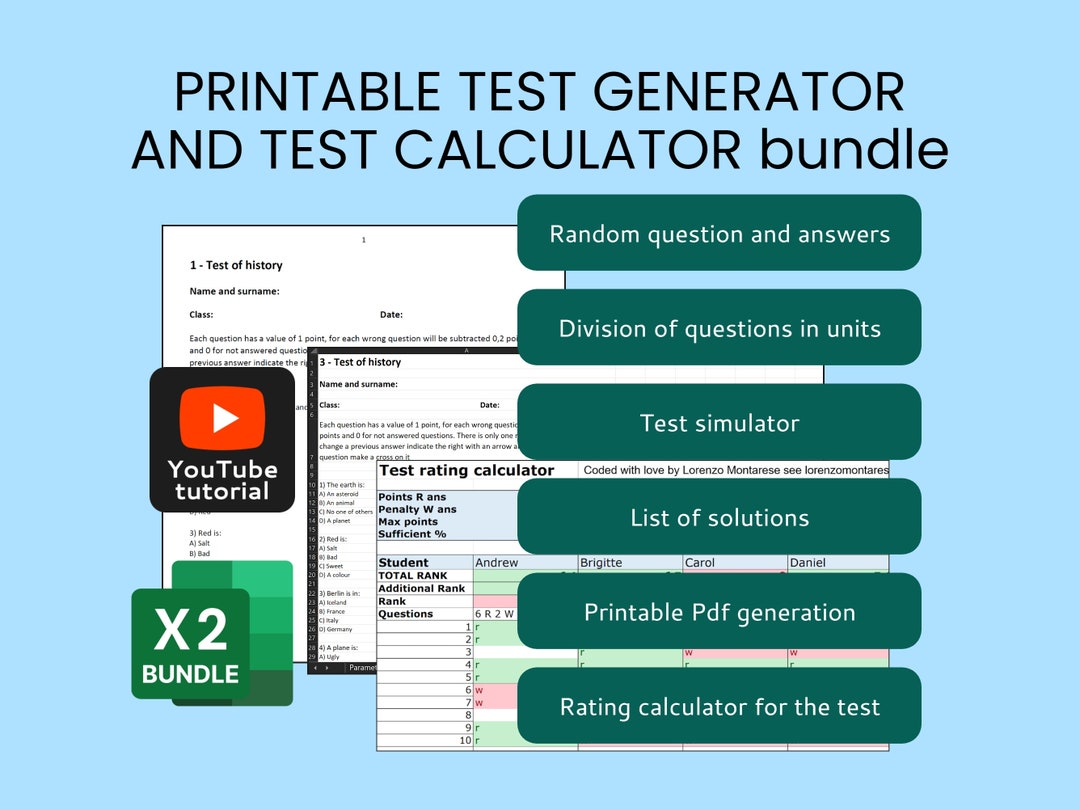 Printable Test Generator & Test Rating Calculator BUNDLE - Etsy