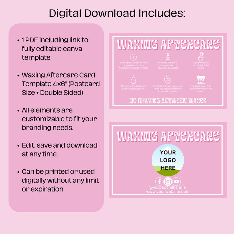 Waxing Aftercare Card Template Canva Editable Post Wax After Care ...