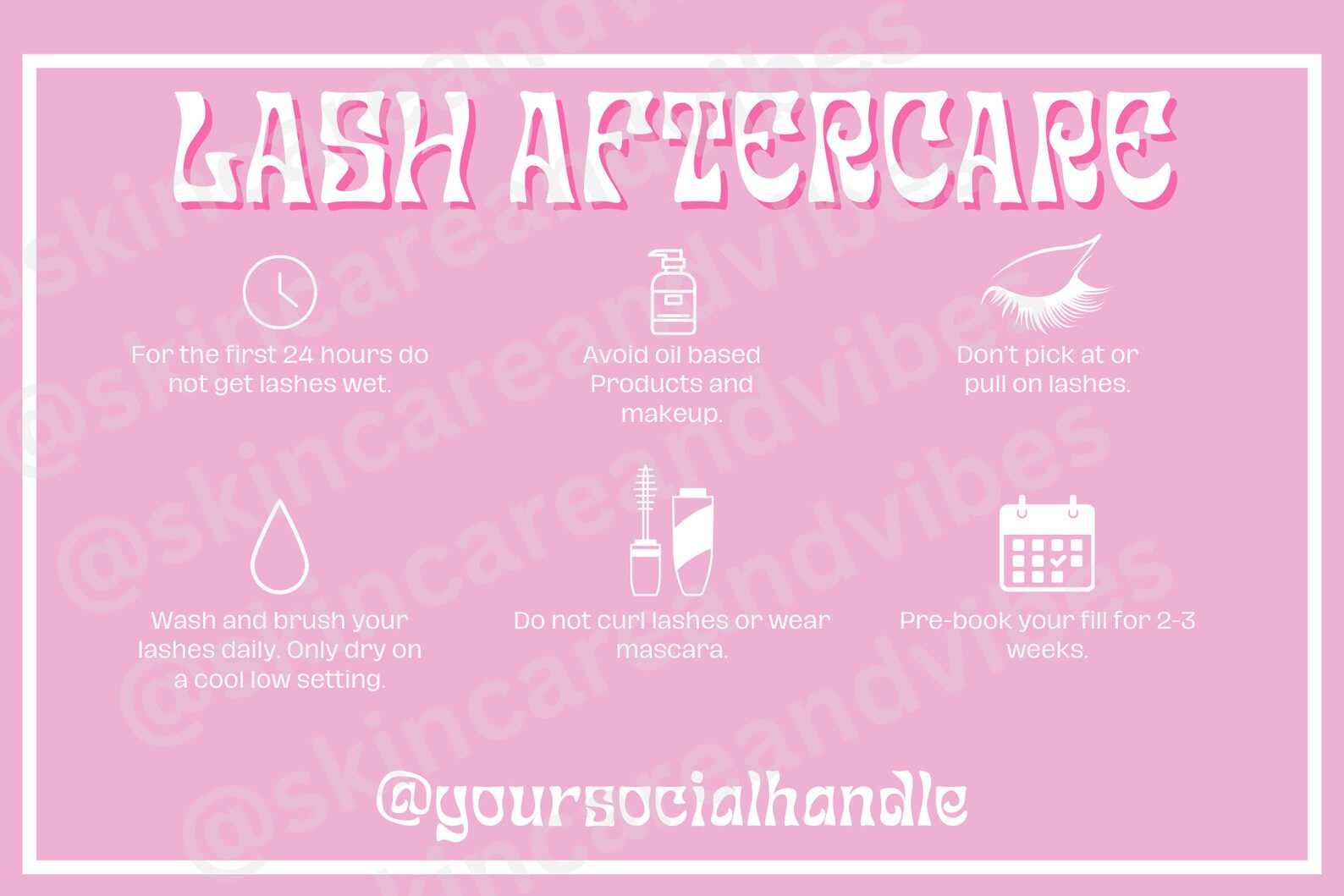 Lash Extension Aftercare Card Template | Canva Editable Post-lash After ...