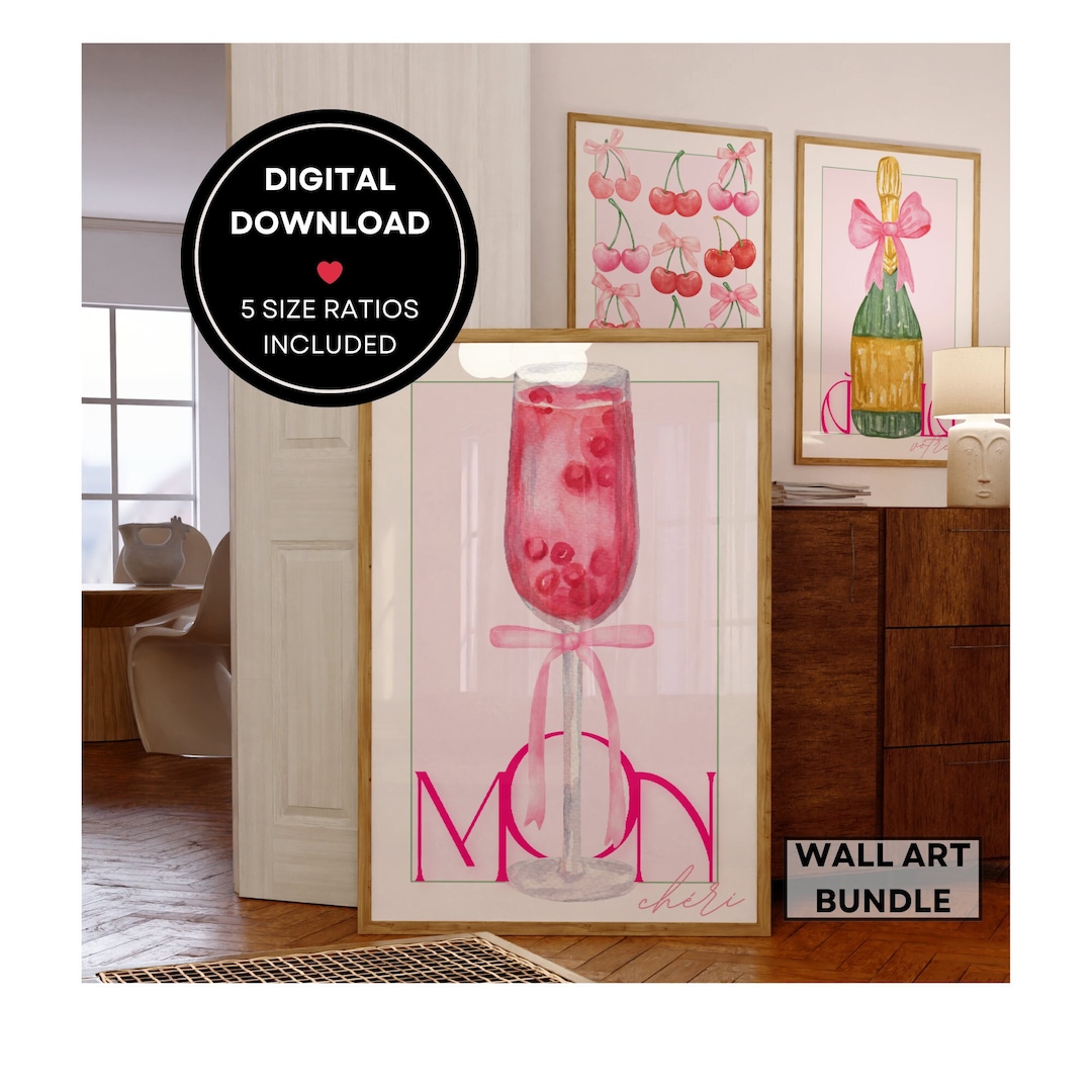 Coquette Pink Bow Wall Print Set | Soft Girl Bedroom Decor, Trendy Wall ...