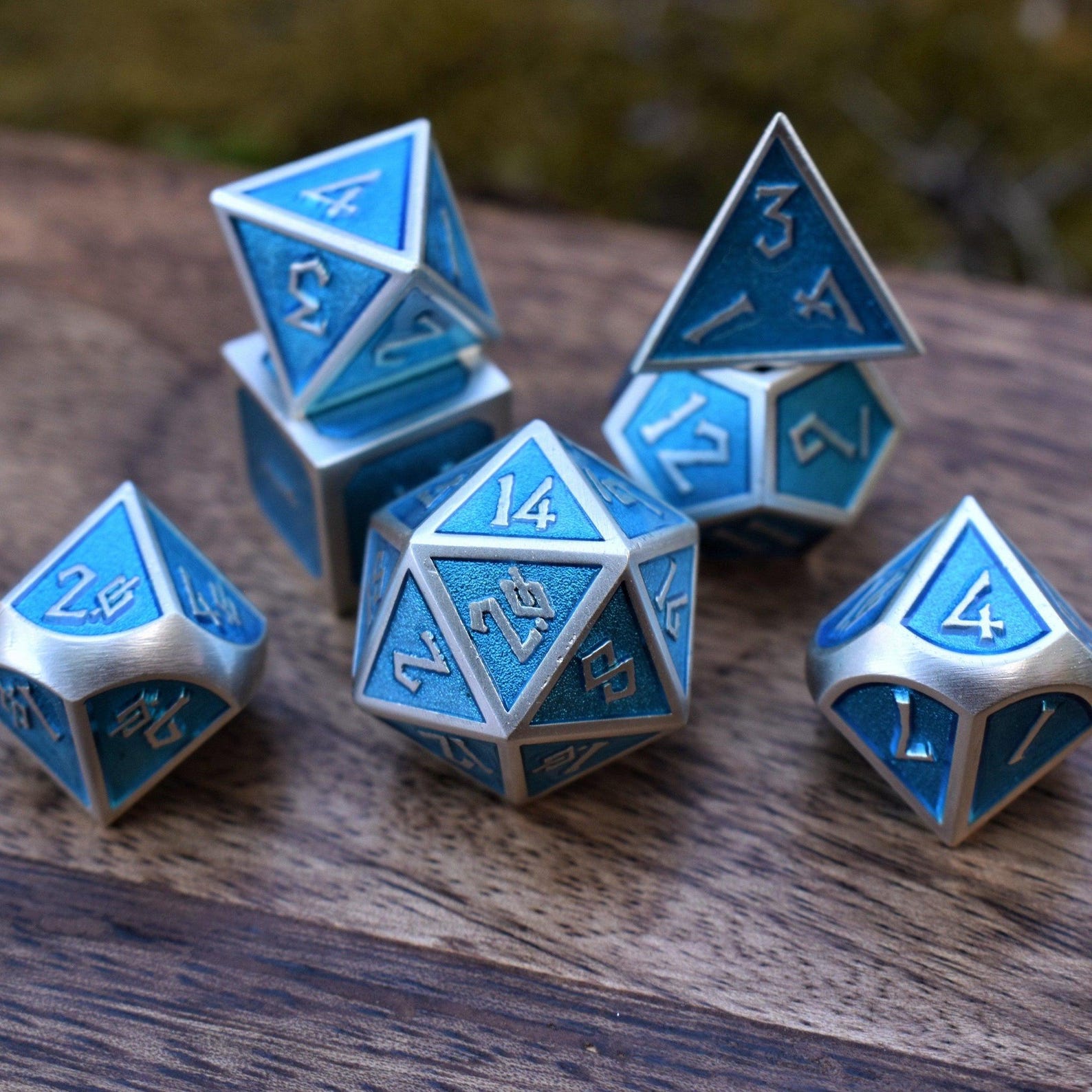 Elder Runes Electric Blue and Matte Silver Metal Dice Set - Etsy
