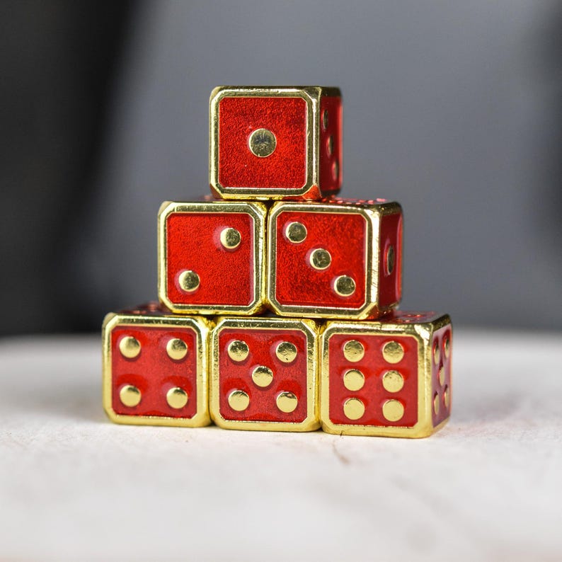 D6 6pc. Metal Dice Set Red and Gold - Etsy