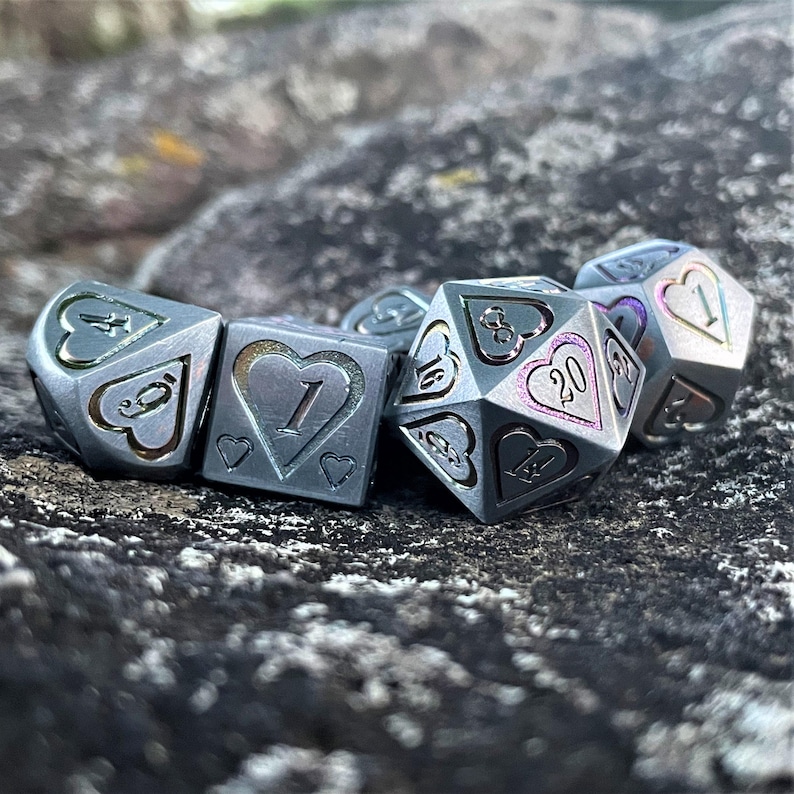 Valentine Silver and Iridescent Heart Metal Dice Set - Etsy