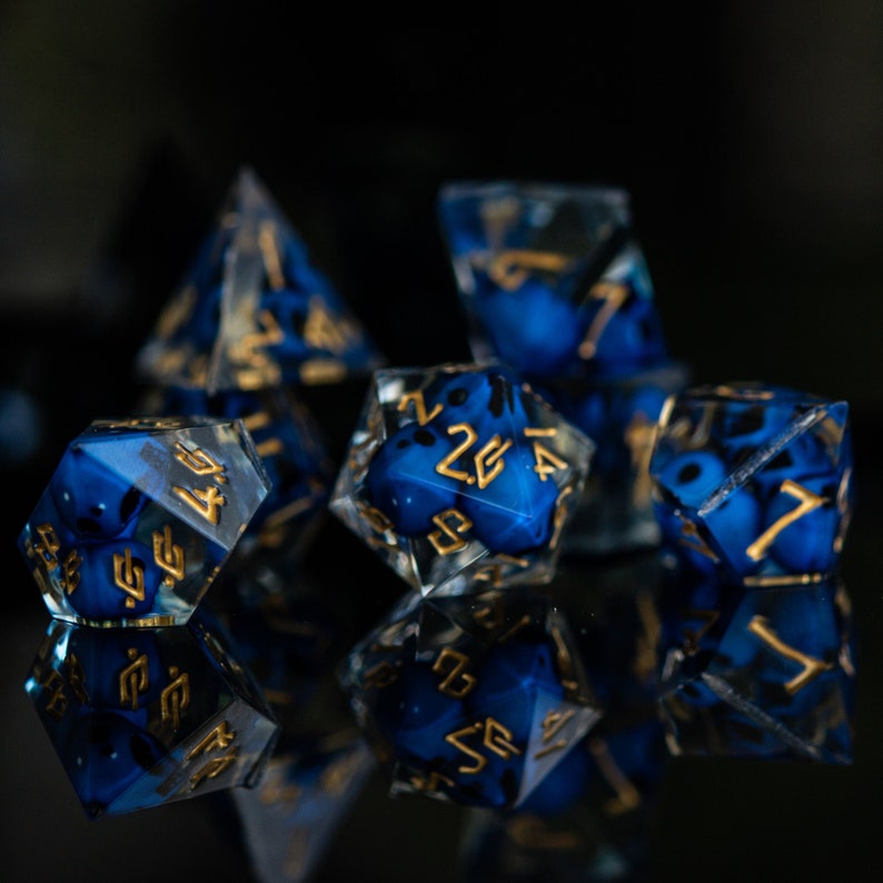 Corpse Blue and Gold Sharp-edged Resin Dice Set - Etsy