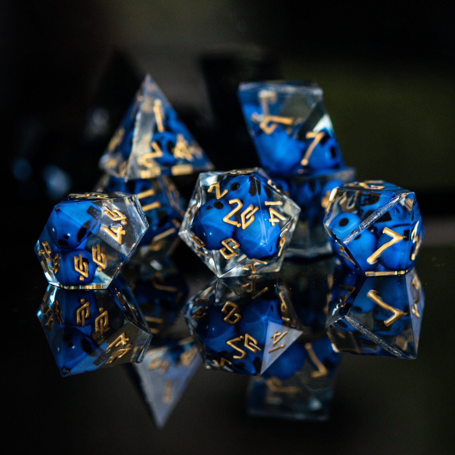 Corpse Blue and Gold Sharp-edged Resin Dice Set - Etsy