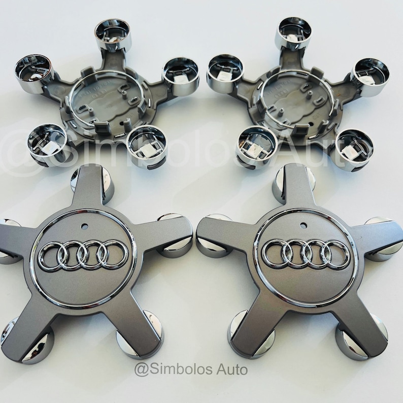 Set of 4 Audi A1 A2 A3 A4 A5 A6 A8 TT Black Logo Hub Caps 60mm, 61mm or ...