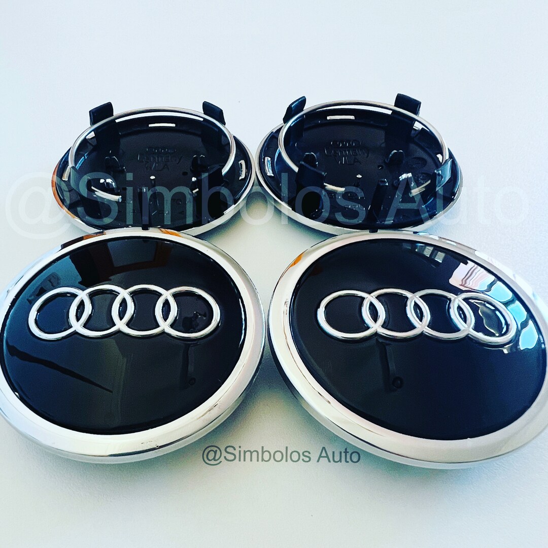 Set of 4 Audi A1 A2 A3 A4 A5 A6 A8 TT Black Logo Hub Caps 60mm, 61mm or ...