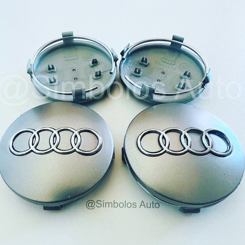 Set of 4 Audi A1 A2 A3 A4 A5 A6 A8 TT Black Logo Hub Caps 60mm, 61mm or ...
