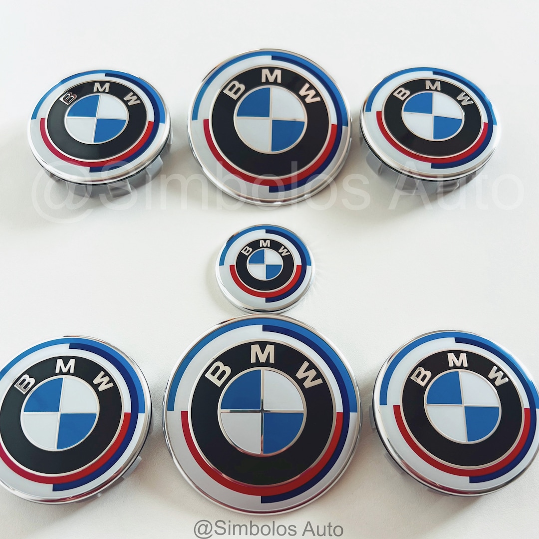 Kit 7 Logos BMW 50th Anniversary Emblem Hood Trunk 74mm 82mm 4 Wheel ...