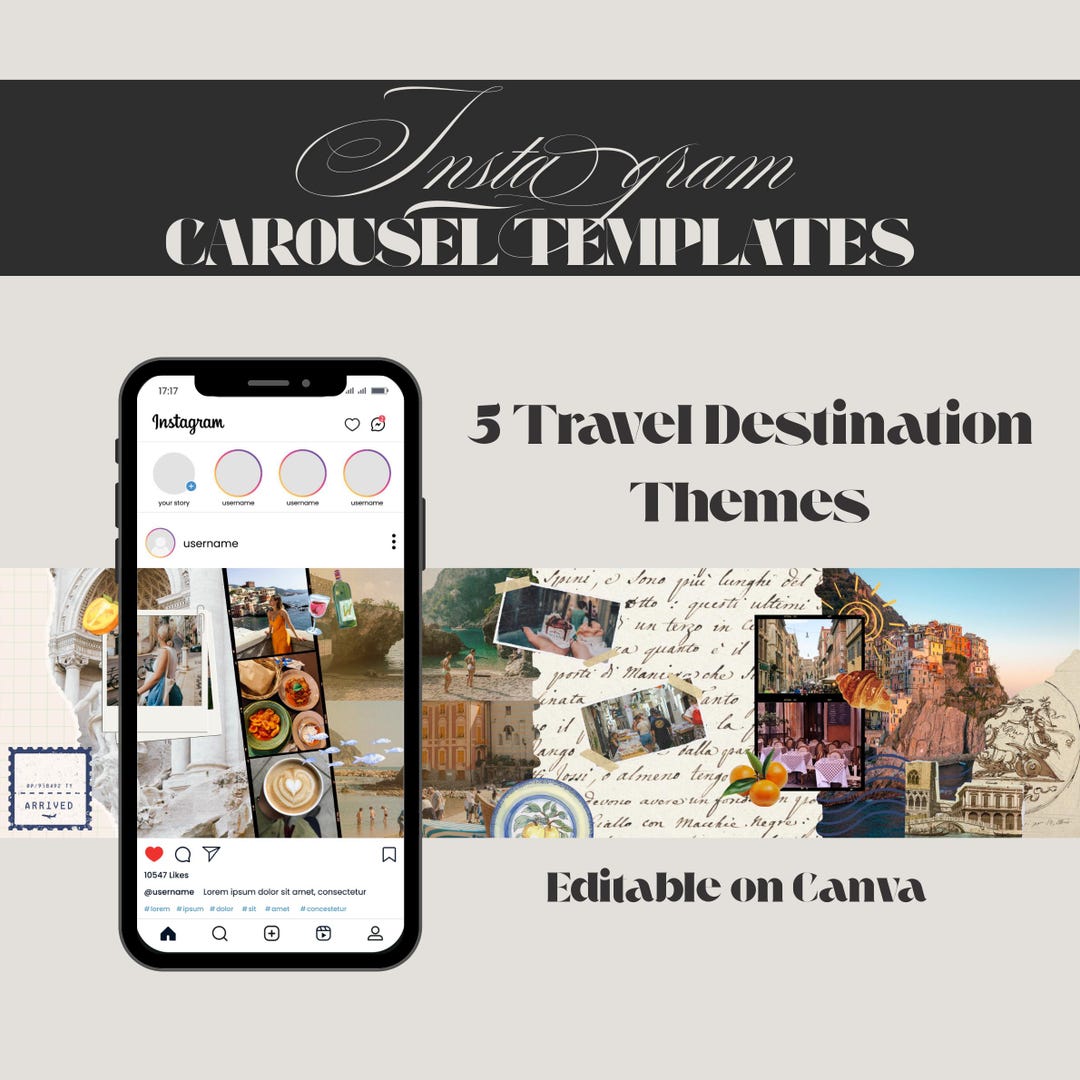 Travel Instagram Carousel Templates | 5 Destination Themes (canva ...