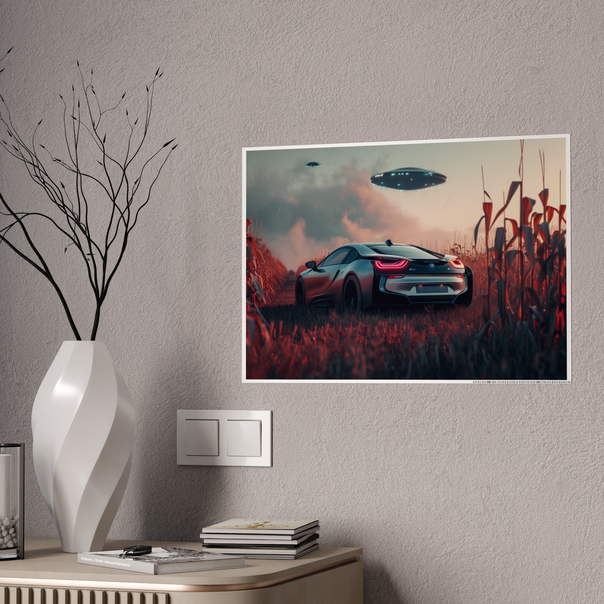 I8 Gloss Poster | BMW I8 | UFO | I8 in Cornfield | Custom Car Poster ...