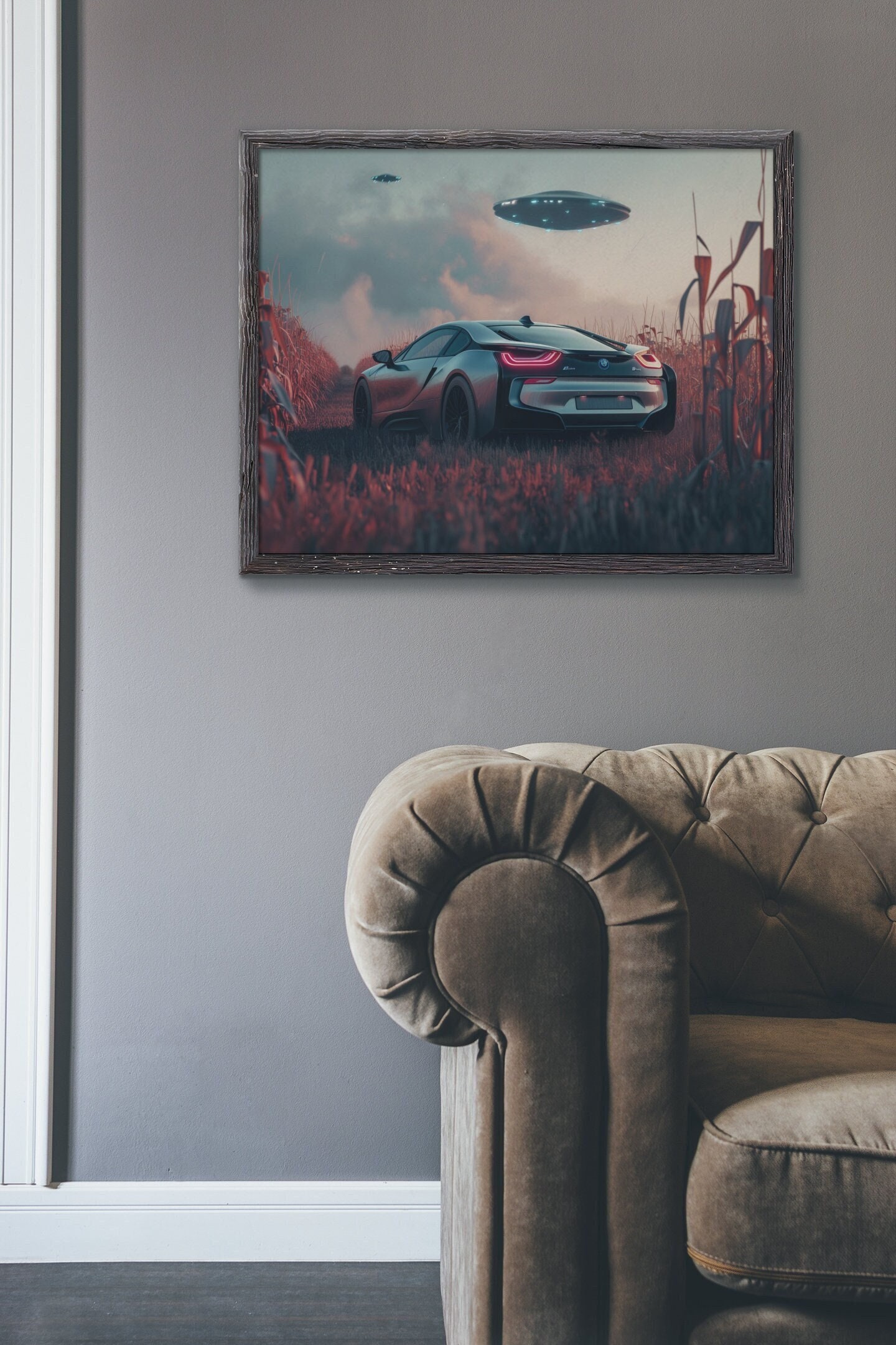I8 Gloss Poster | BMW I8 | UFO | I8 in Cornfield | Custom Car Poster ...