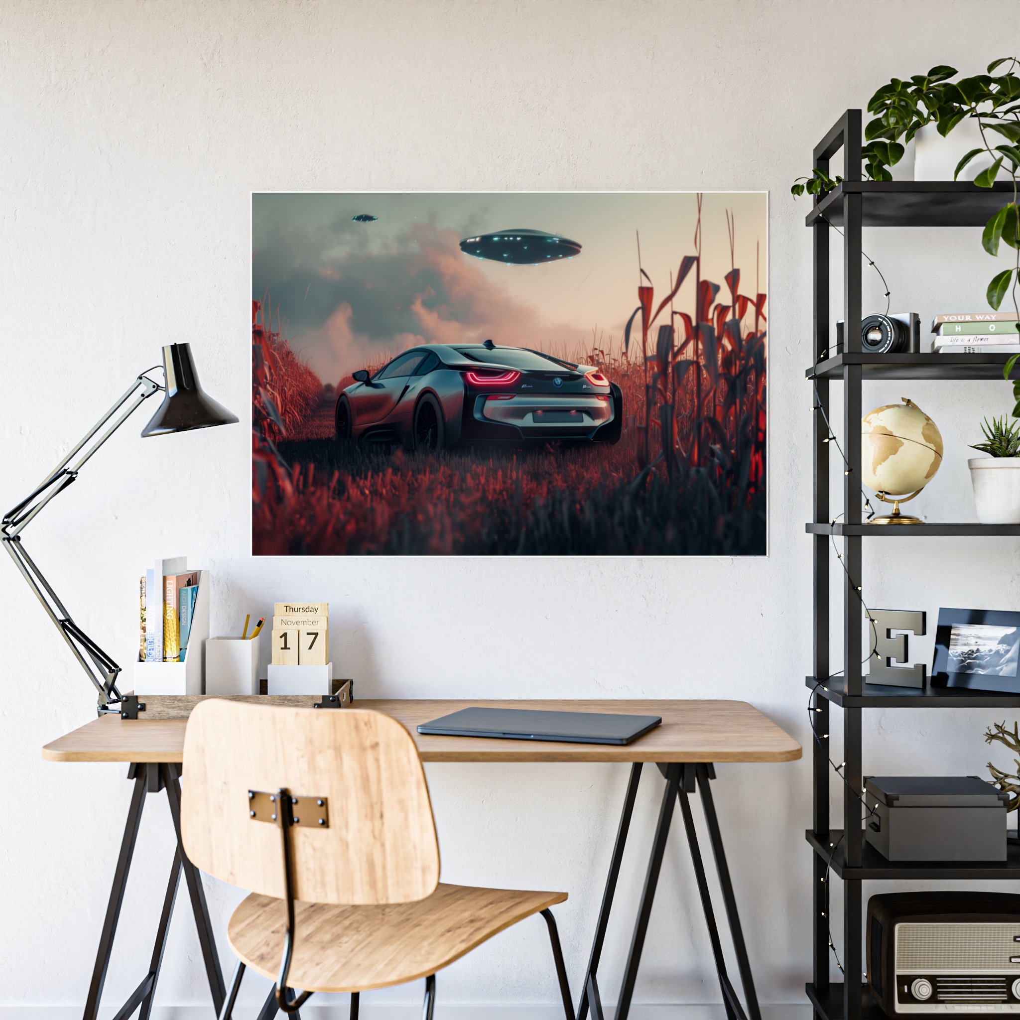 I8 Gloss Poster | BMW I8 | UFO | I8 in Cornfield | Custom Car Poster ...