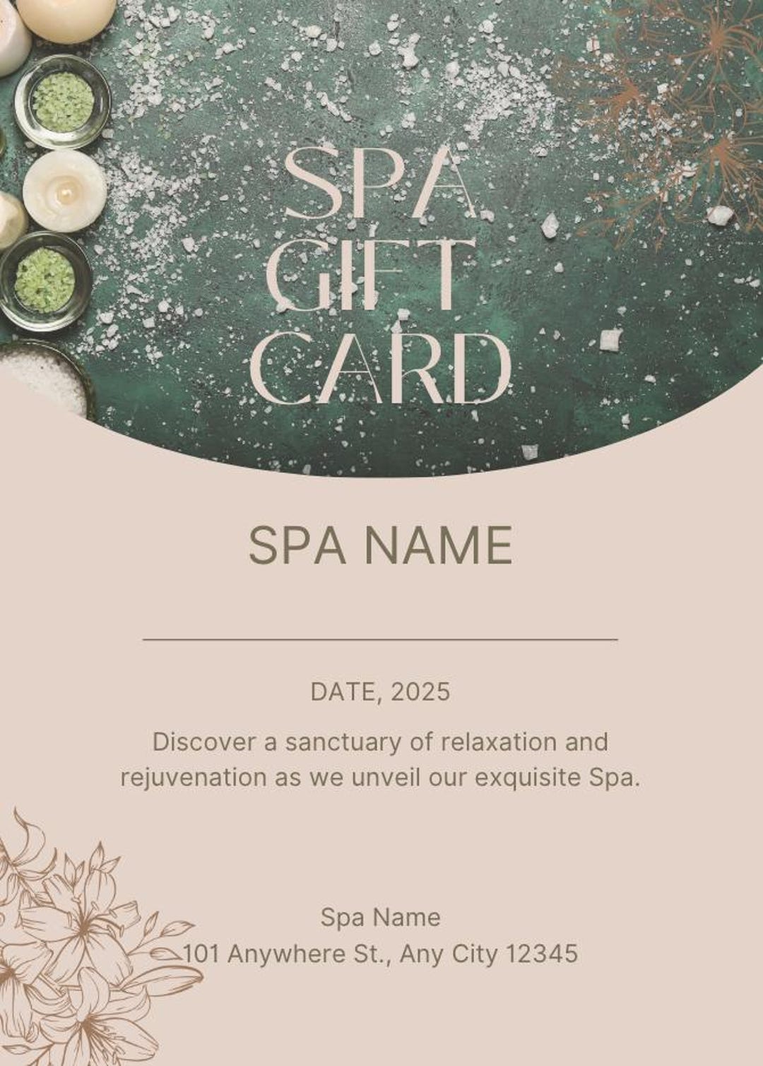 Spa Gift Card, Gift Certificate, Spa Certificate, Spa Certificate, Spa ...