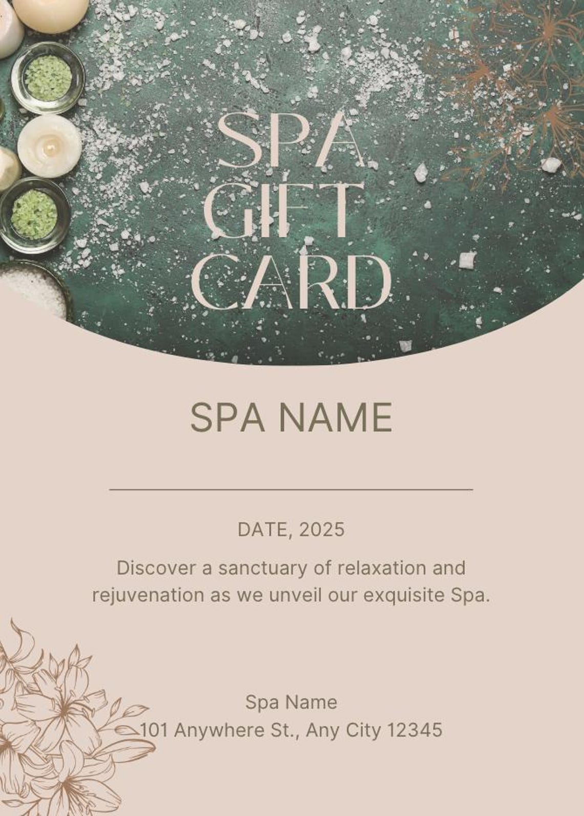 Spa Gift Card, Gift Certificate, Spa Certificate, Spa Certificate, Spa ...