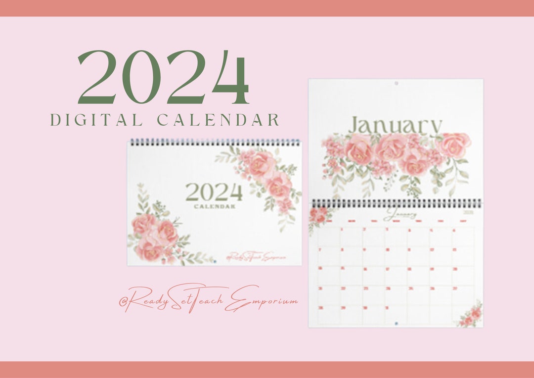 2024 Digital Calendar Pink Floral Elegance - Etsy