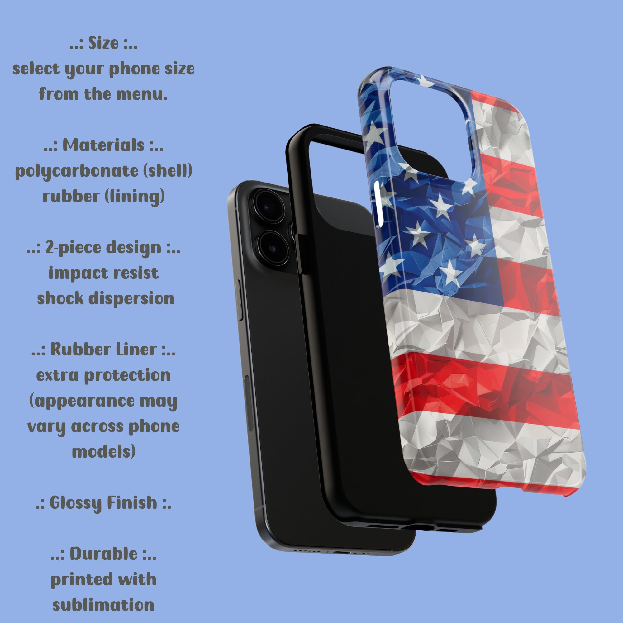 USA Flag Patriotic American Phone Case Casing for iPhone 15, 14, 13, 12 ...