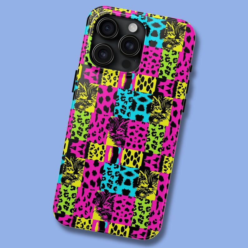 Neon 80s 90s Retro Inspired Wildcat Pattern iPhone Case X XR 11 12 13 ...