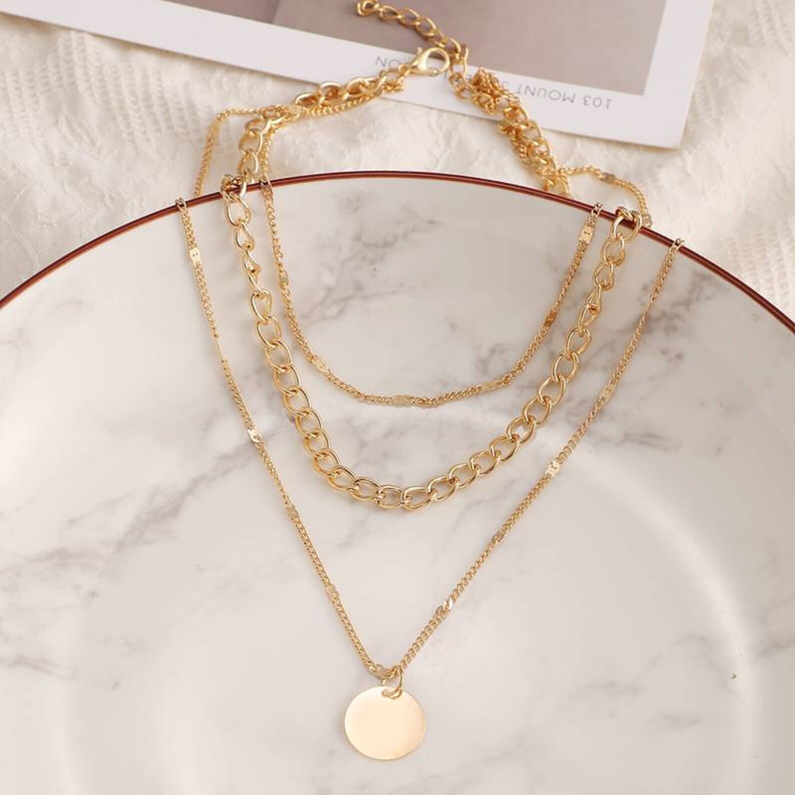 Women's Chain Disc Layered Necklace Jewelry Gift for Daily Party Decor ...