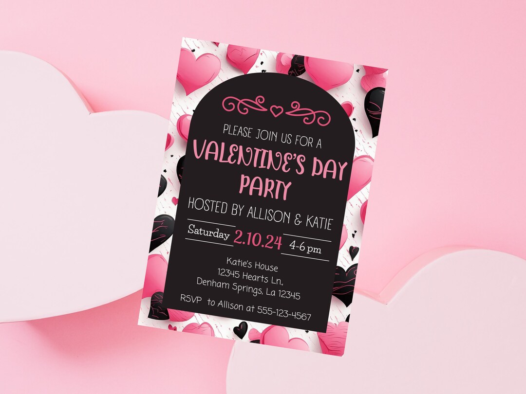 Editable Valentines Party Invitation, Valentine Hearts Invitation ...