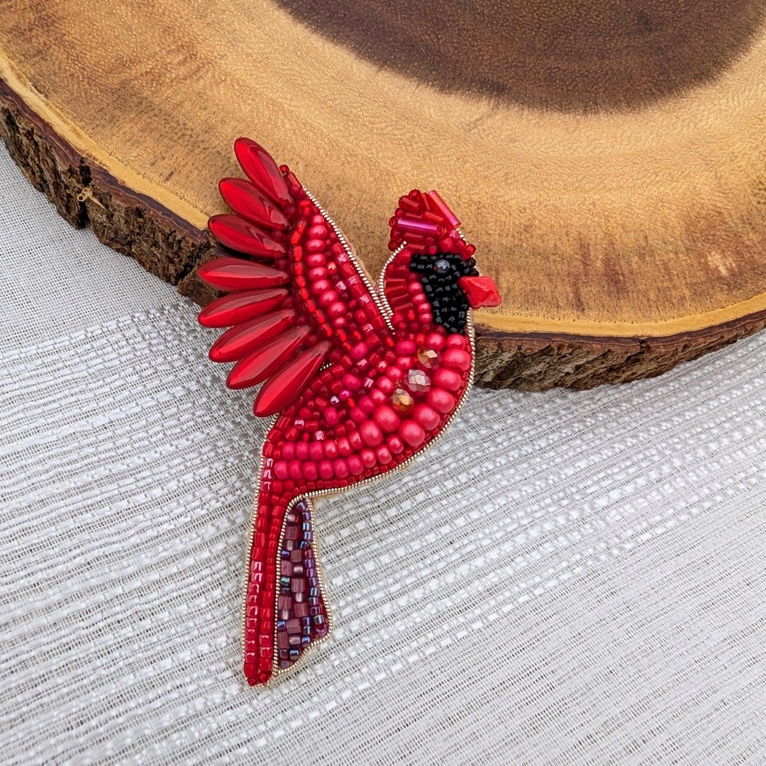 Red Cardinal Bird Brooch. Beaded Bird Pin. Gift for a Bird Lover. - Etsy