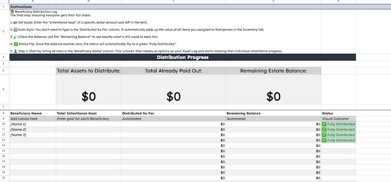 Estate Executor Spreadsheet | Probate Tracker for Google Sheets ...