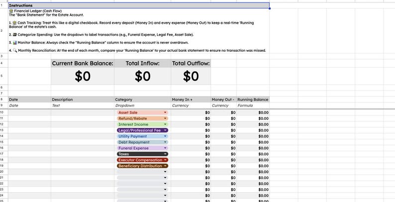 Estate Executor Spreadsheet | Probate Tracker for Google Sheets ...