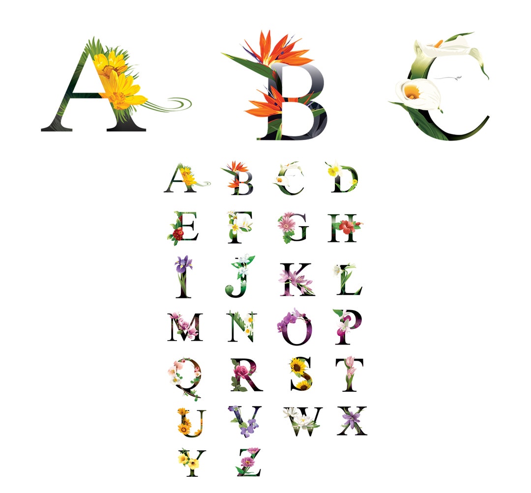 Floral Alphabet Png , Floral Alphabet Bundle Png, Botanical Alphabet ...