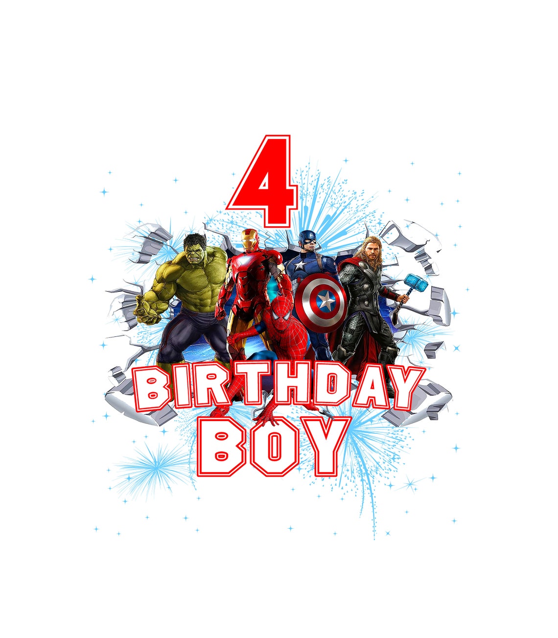 Avengers' Birthday Boy 4 Png Superhero 4rth Birthday Png Customizable ...