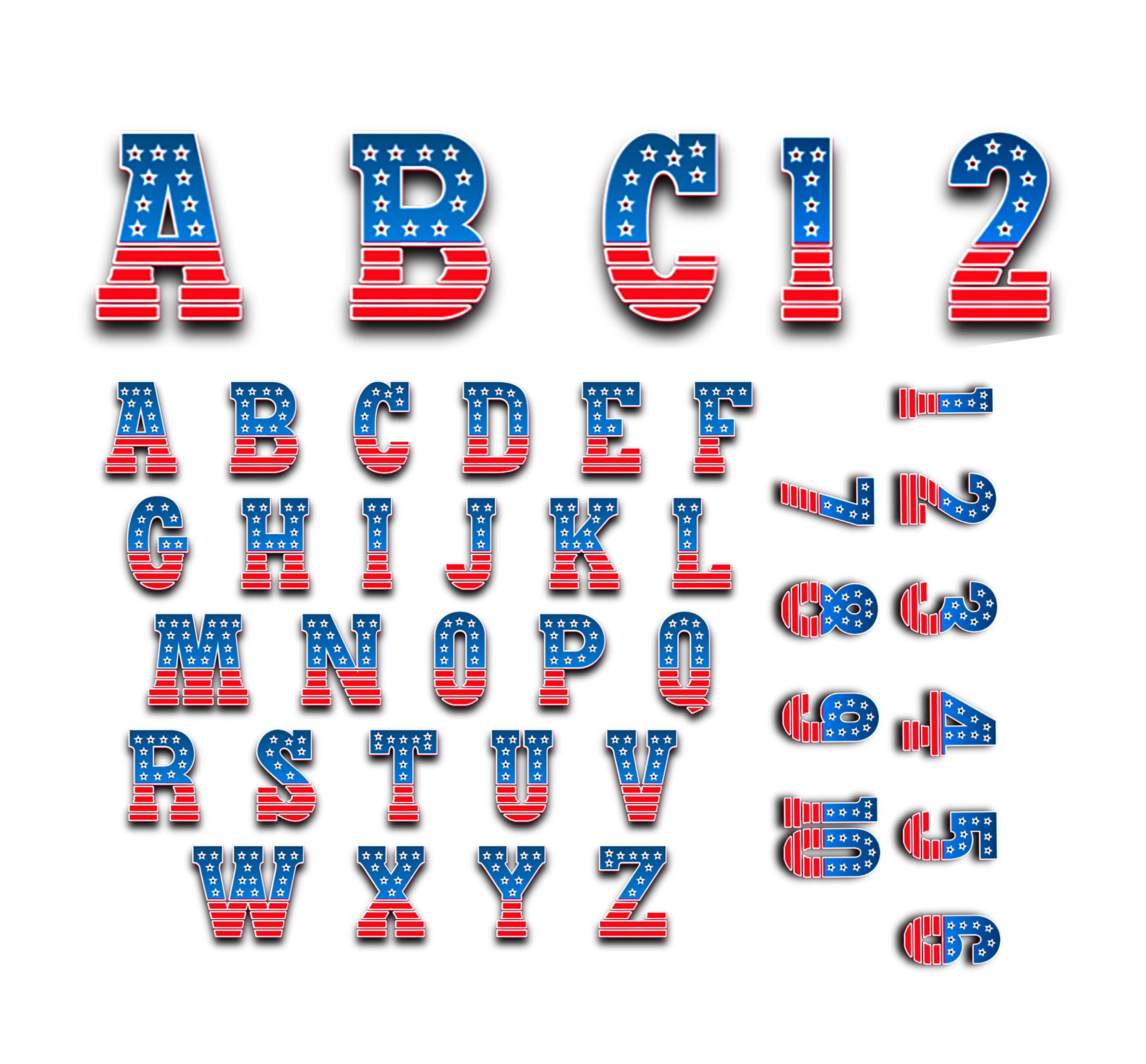 AMERICAN FLAG Alphabet Plus Numbers PNG, Usa Alphabet Png, Usa Numbers ...