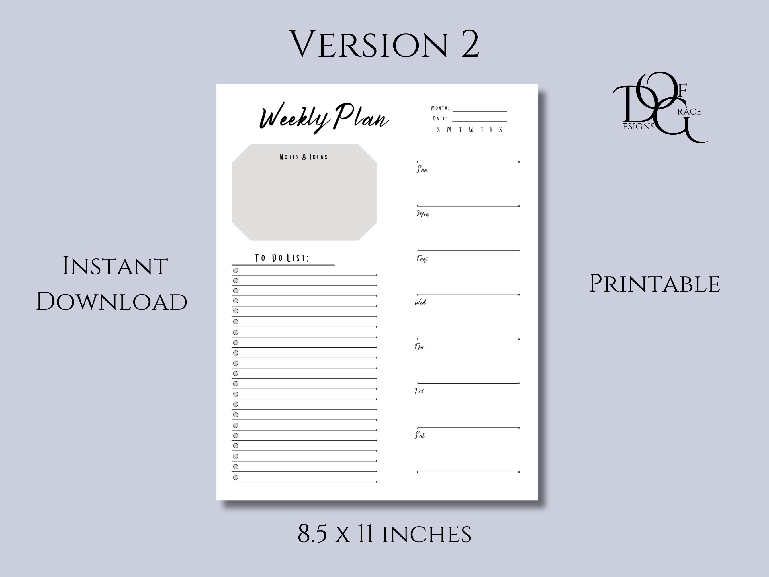 Printable Weekly Plan| Instant Download - Etsy
