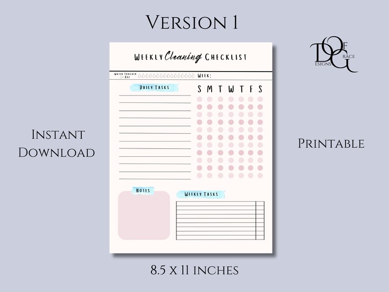 Printable Weekly Cleaning Checklist | Instant Download | With Water ...