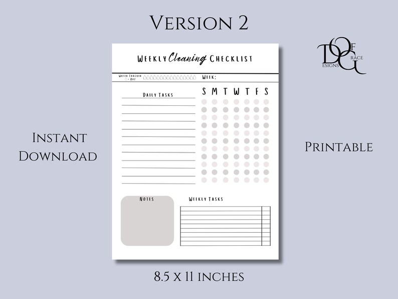 Printable Weekly Cleaning Checklist | Instant Download | With Water ...